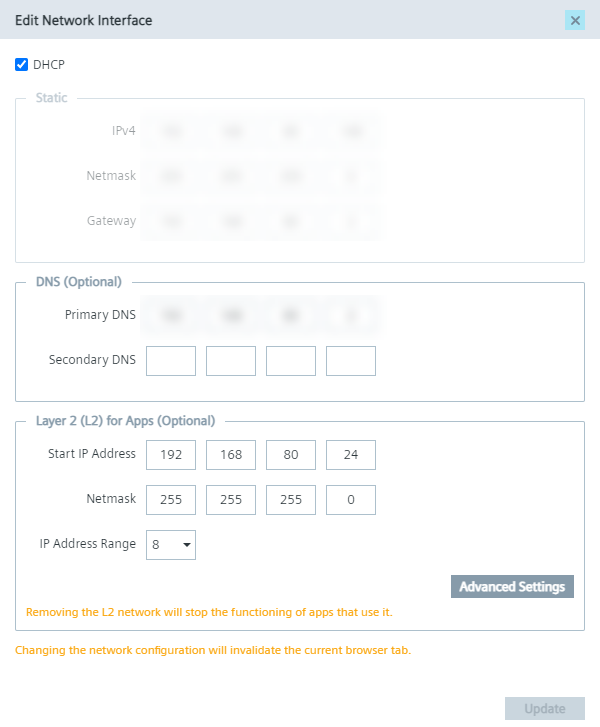 Editing network and Layer 2 network access settings - Industrial Edge Documentation