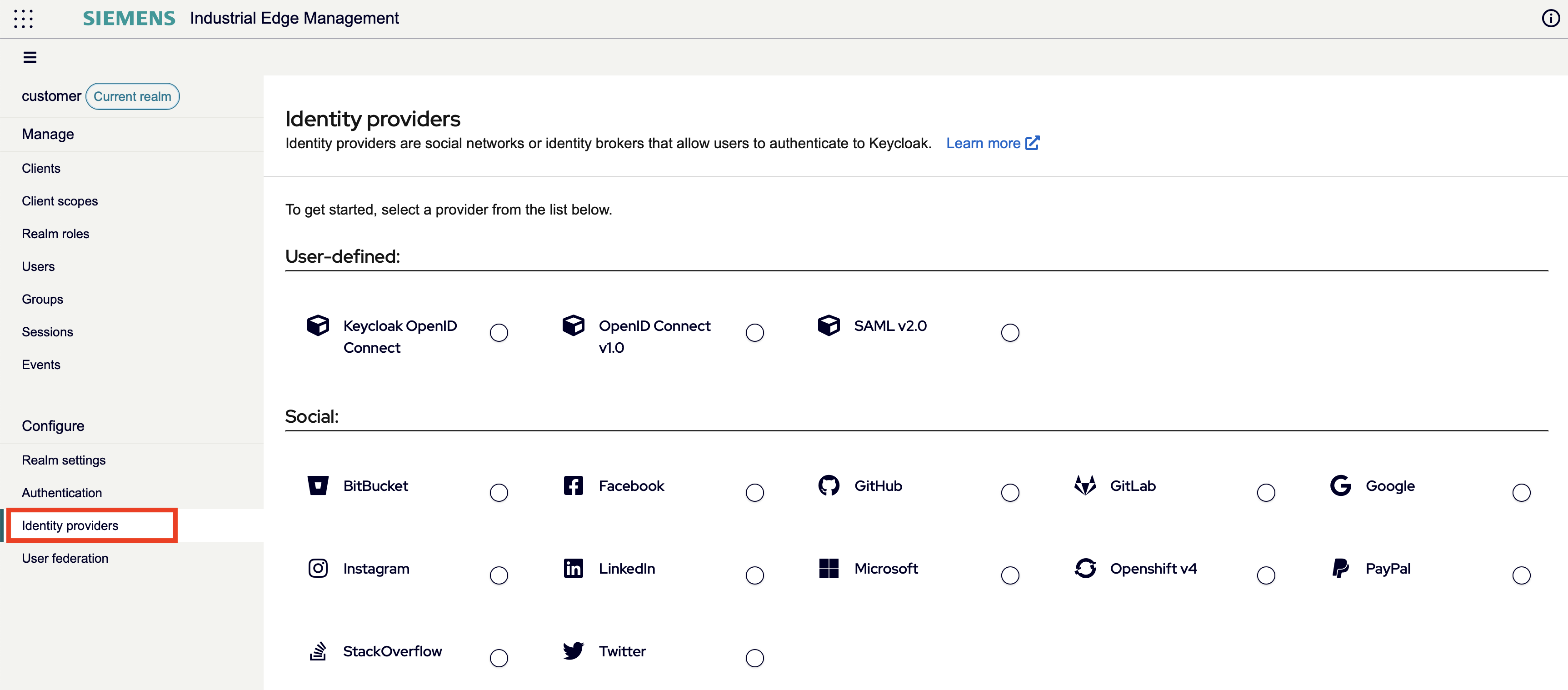 Adding identity provider - Industrial Edge Documentation